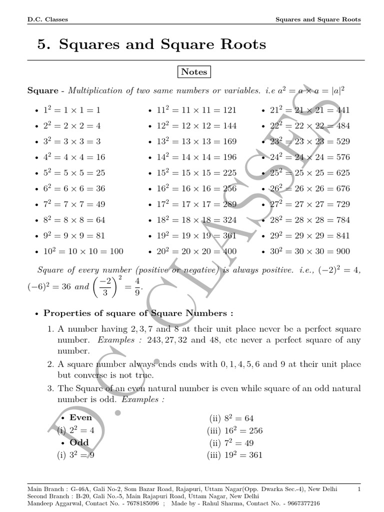 Class 8th Chapter 5 Squares and Square Roots - 032930 | PDF ...