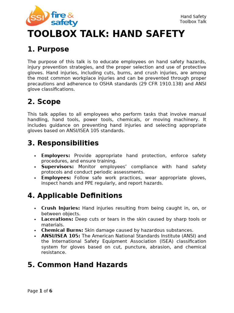 Hand Safety Toolbox Talk Guide | PDF | Personal Protective Equipment ...