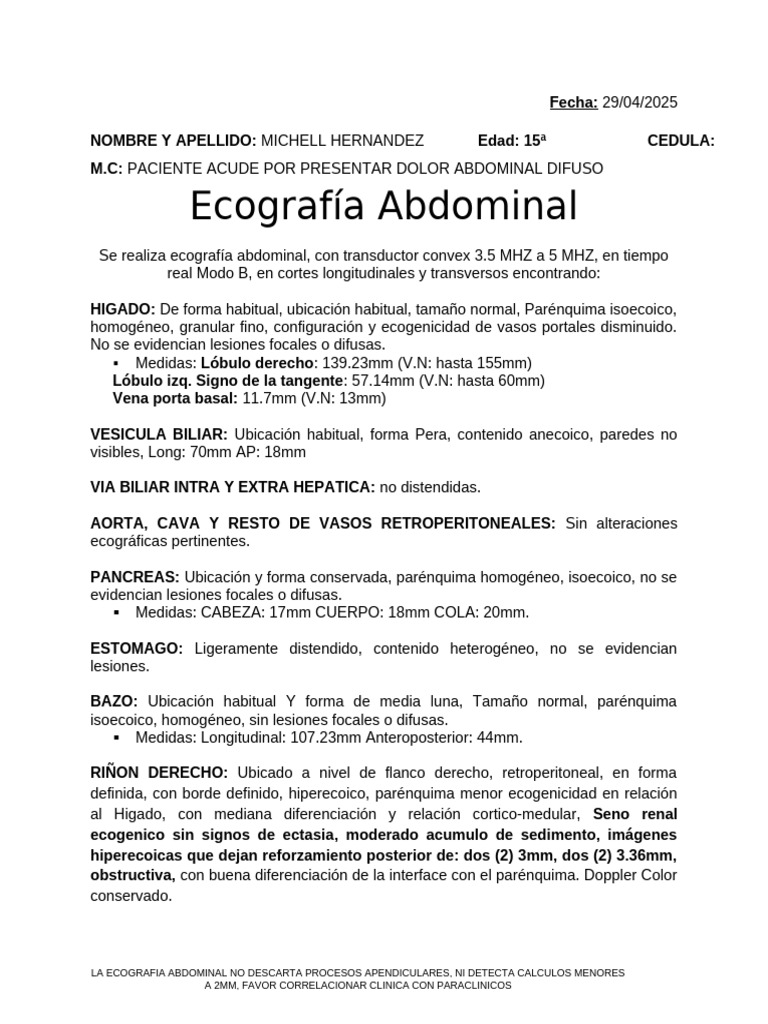 Michell Hernandez Abd | PDF | Ultrasonido médico | Abdomen