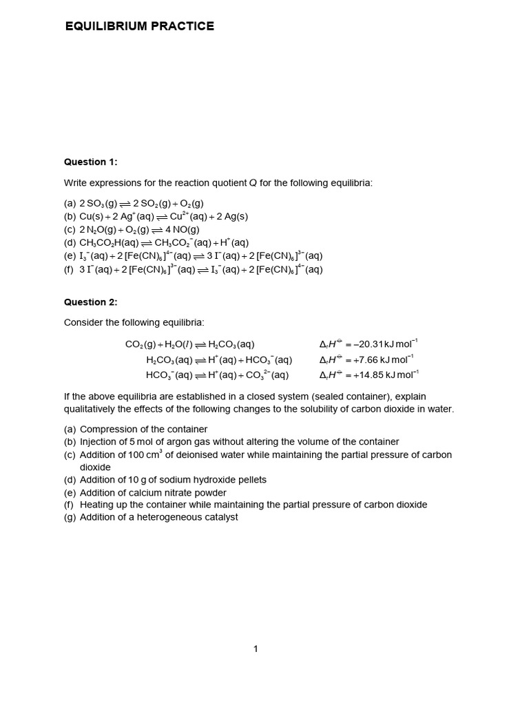 Equilibrium Computations for Chemistry Olympiad | PDF | Acid | Chemical ...