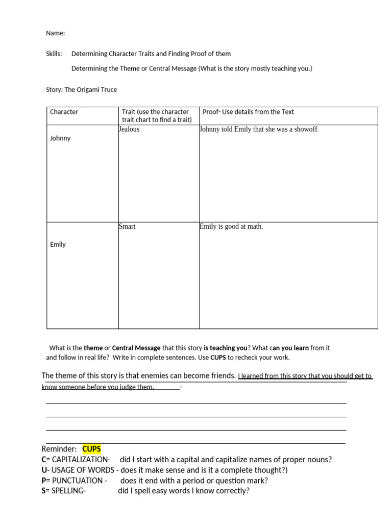 Character Trait chart copy | PDF