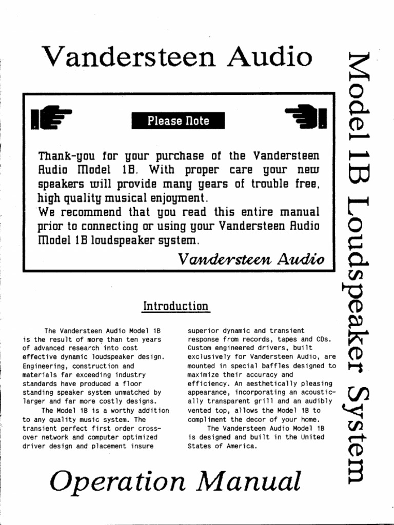 Vandersteen 1B Manual | PDF