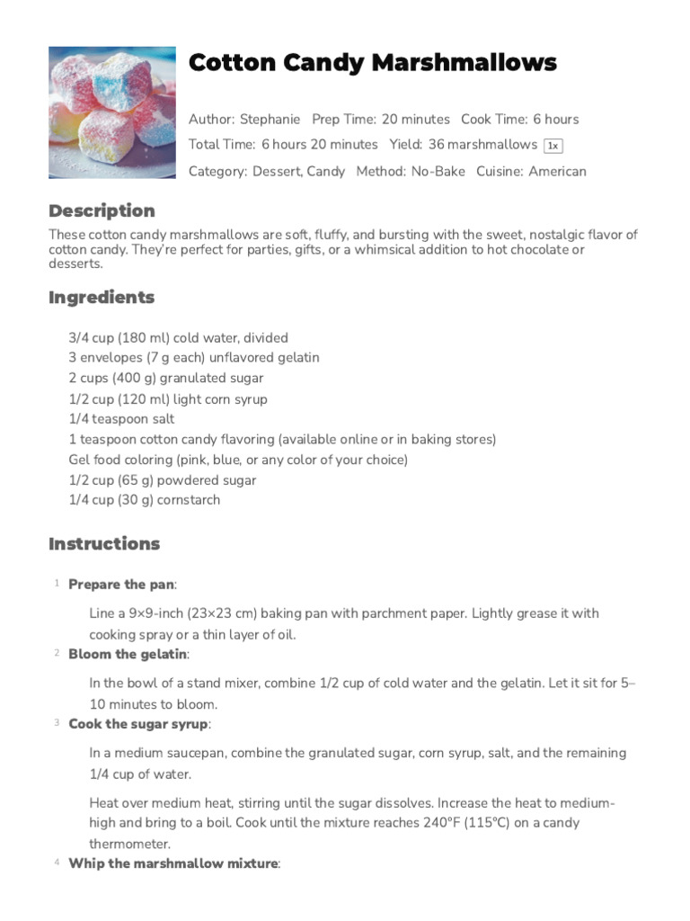 Cotton Candy Marshmallows - Clara Quick Dinners | PDF | Marshmallow | Foods