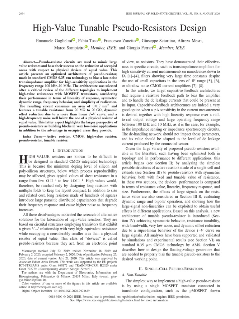 High-Value Tunable Pseudo-Resistors Design | PDF | Field Effect ...