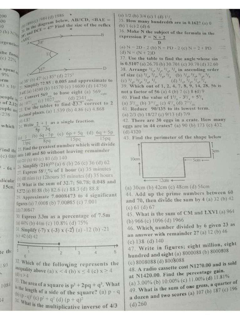 Oyo State BECE Mathematics Questions 1 | PDF