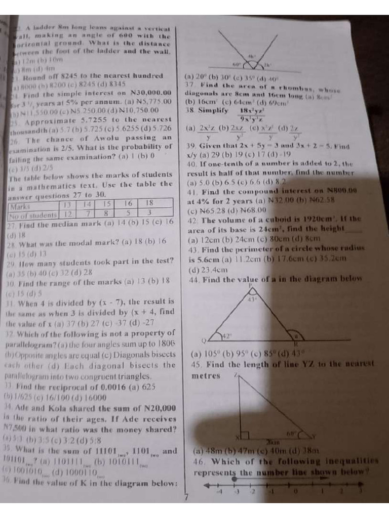 Oyo State BECE Mathematics Questions 3 | PDF