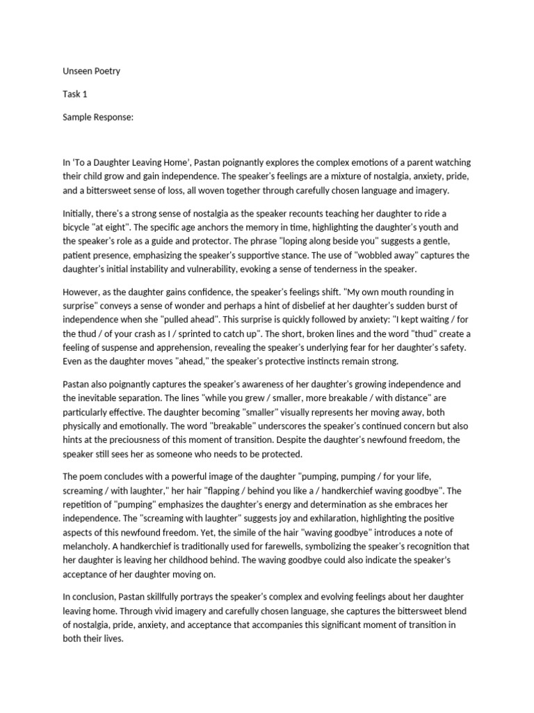 Unseen Poetry Task 1 Friday Question | PDF | Emotions | Behavioural ...