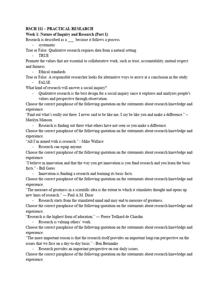 RSCH 111 - Practical Research Week 01-09 | PDF | Qualitative Research ...