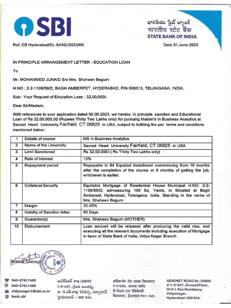 SBI Loan Letter | PDF