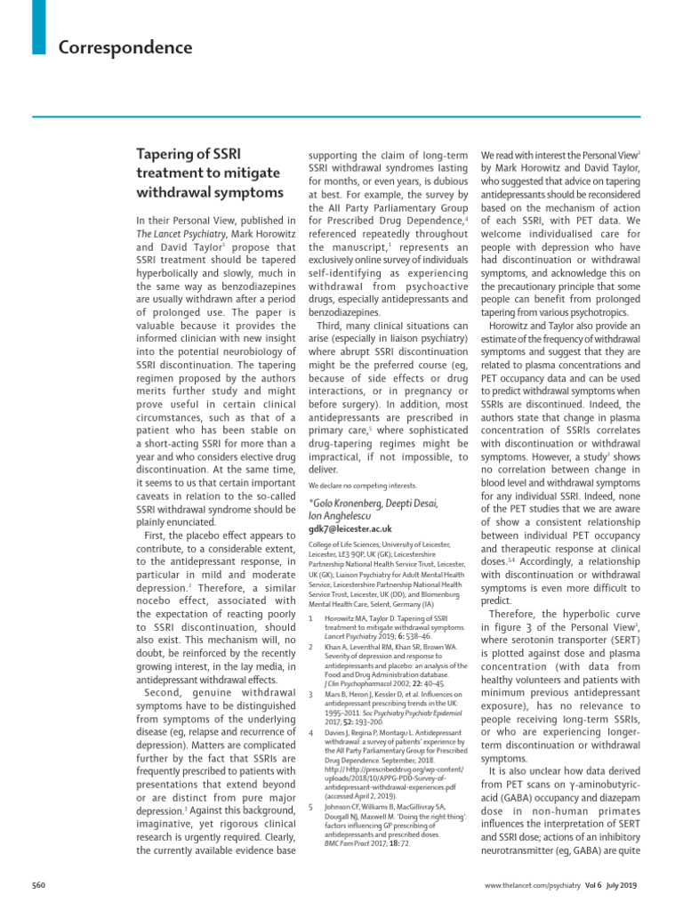 Tapering of SSRI Treatment To Mitigate Withdrawal - 16 | PDF ...