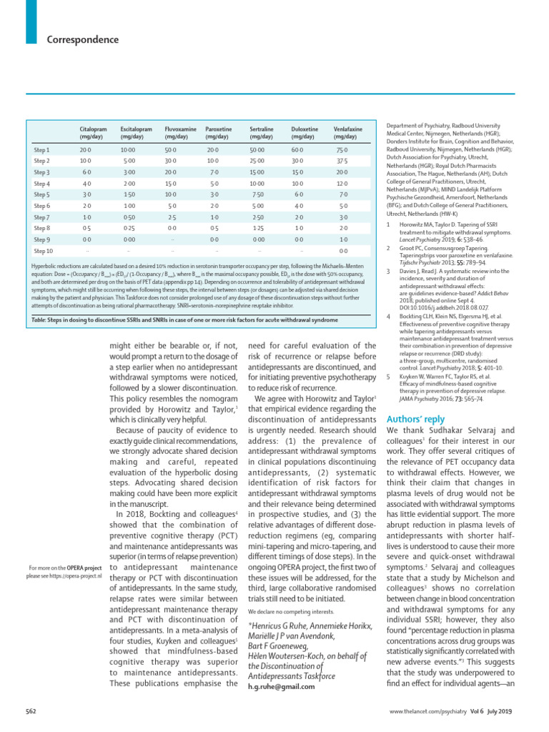 Tapering of SSRI Treatment To Mitigate Withdrawal | PDF ...
