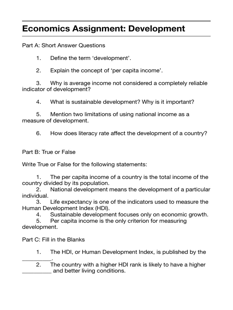 Development Assignment Class 10 | PDF | Sustainability | Human Development Index