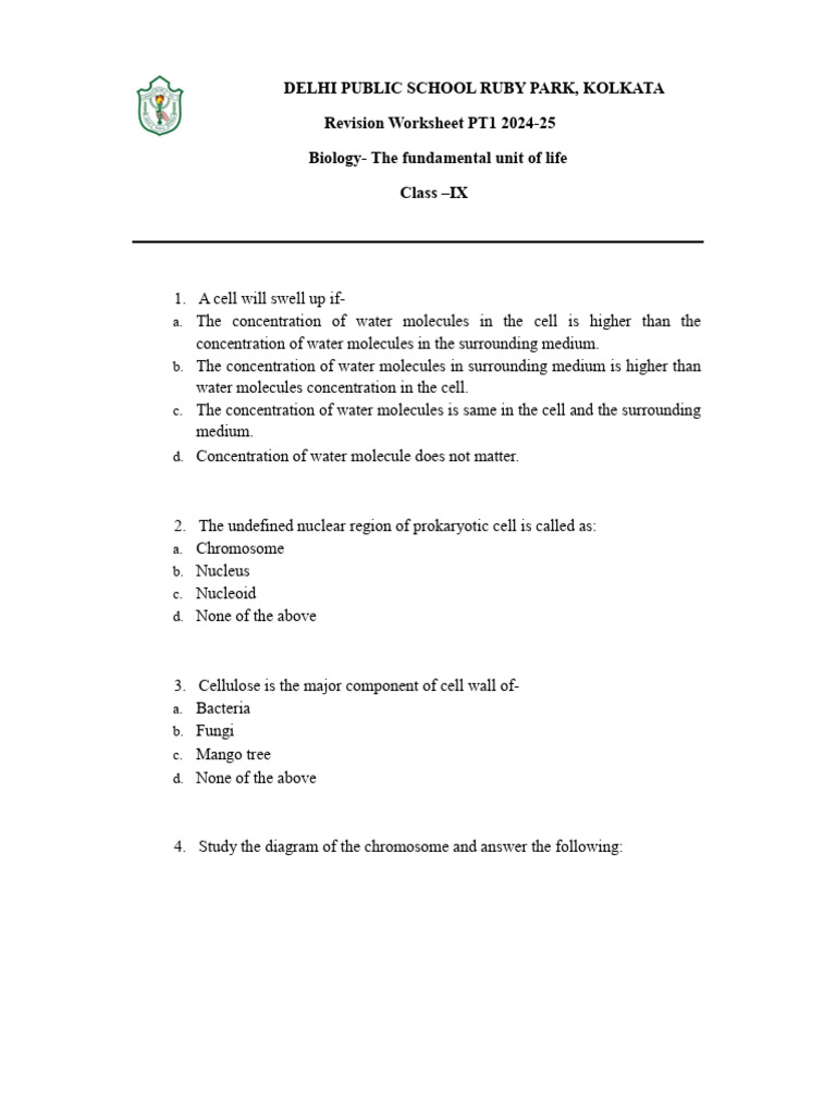 Pt1 Biology Worksheet Class 9 | PDF | Cell (Biology) | Cell Membrane