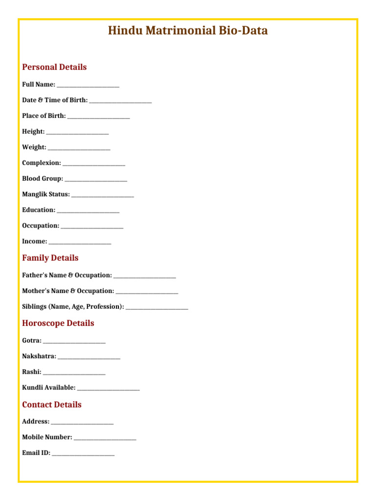 Hindu Bio Data Template | PDF
