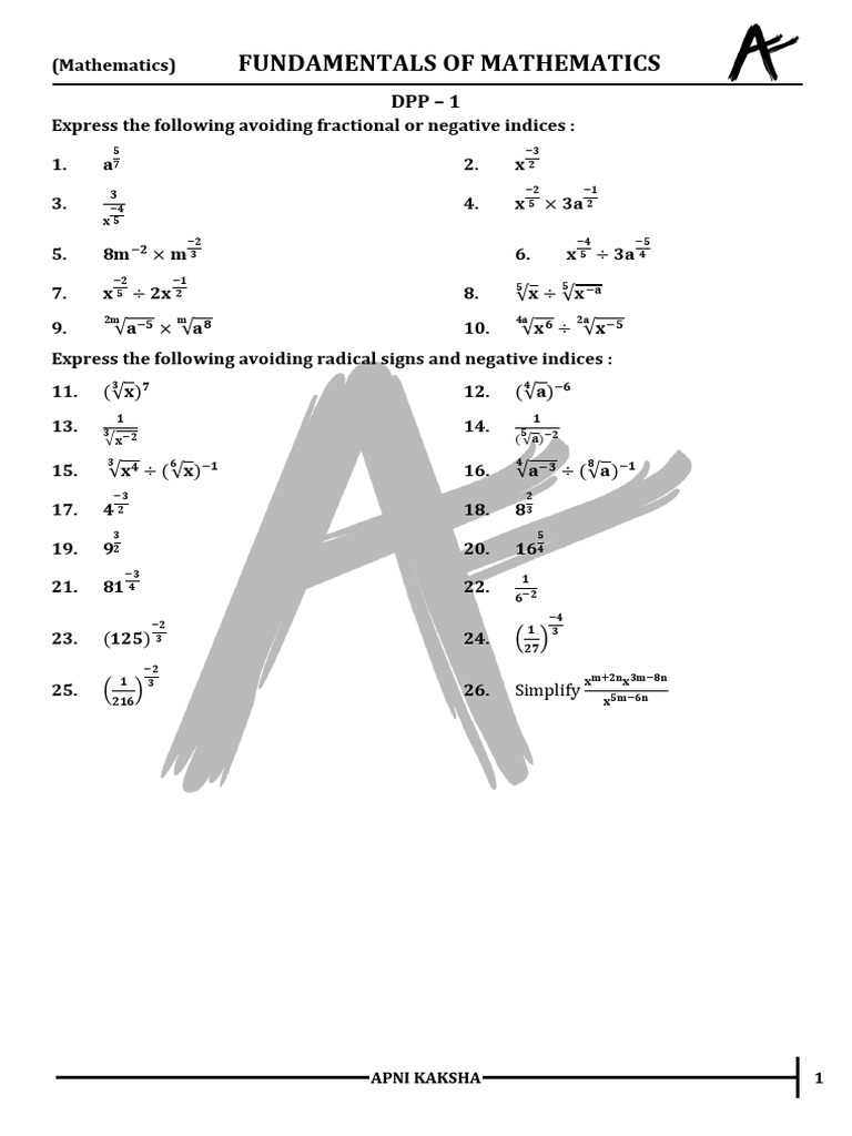 DPP - 01 - Fundamentals of Mathematics | PDF | Mathematics