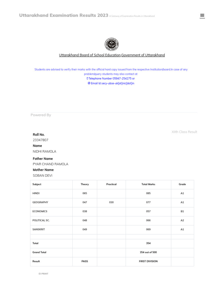 Examination Result - Uttarakhand 2023 | PDF