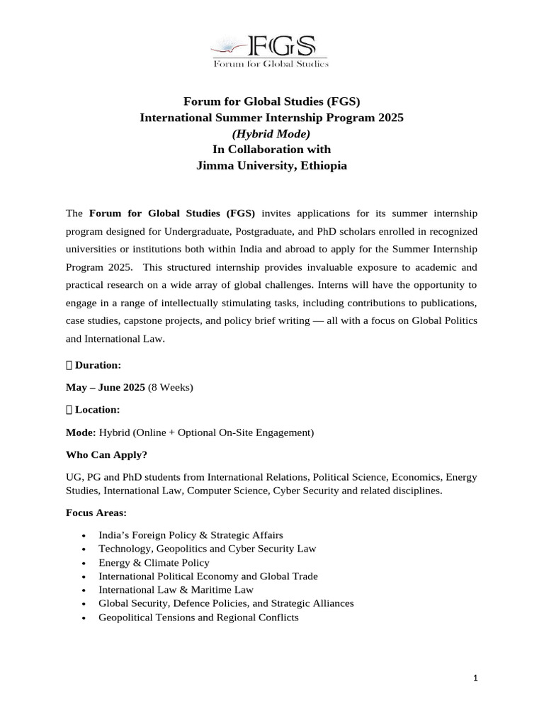 FGS 8 - Week Summer Internship Policy 2025-1 | PDF | Geopolitics ...