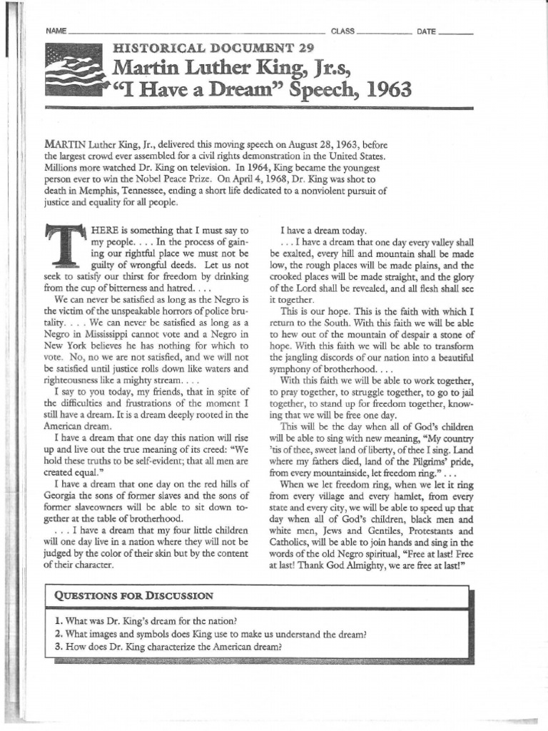 MLK's "I Have a Dream" Speech Analysis | PDF | Martin Luther King Jr.