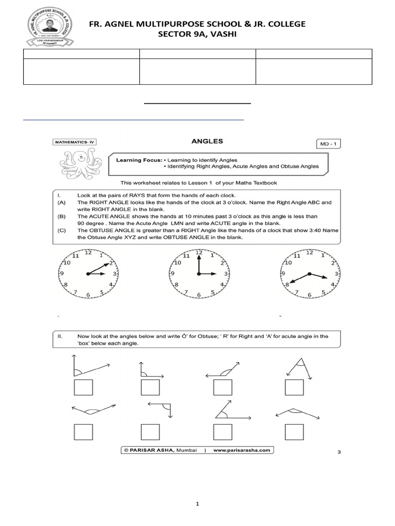 Answer Key_H.W_Chapter 1_Geometrical Figures_Module2_Math_Std IV | PDF