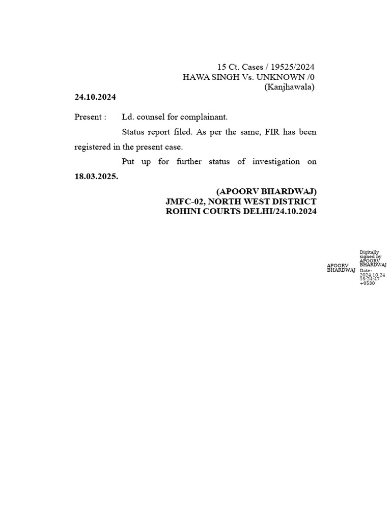 Case Status Update: Hawa Singh vs. Unknown | PDF