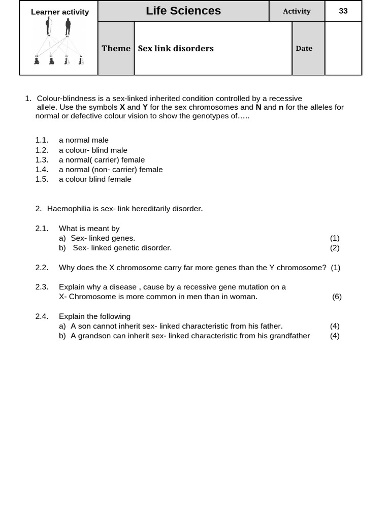 Doc16 Activity 33 Sex Link Disorders 1710148068 | PDF | Haemophilia | Dominance (Genetics)