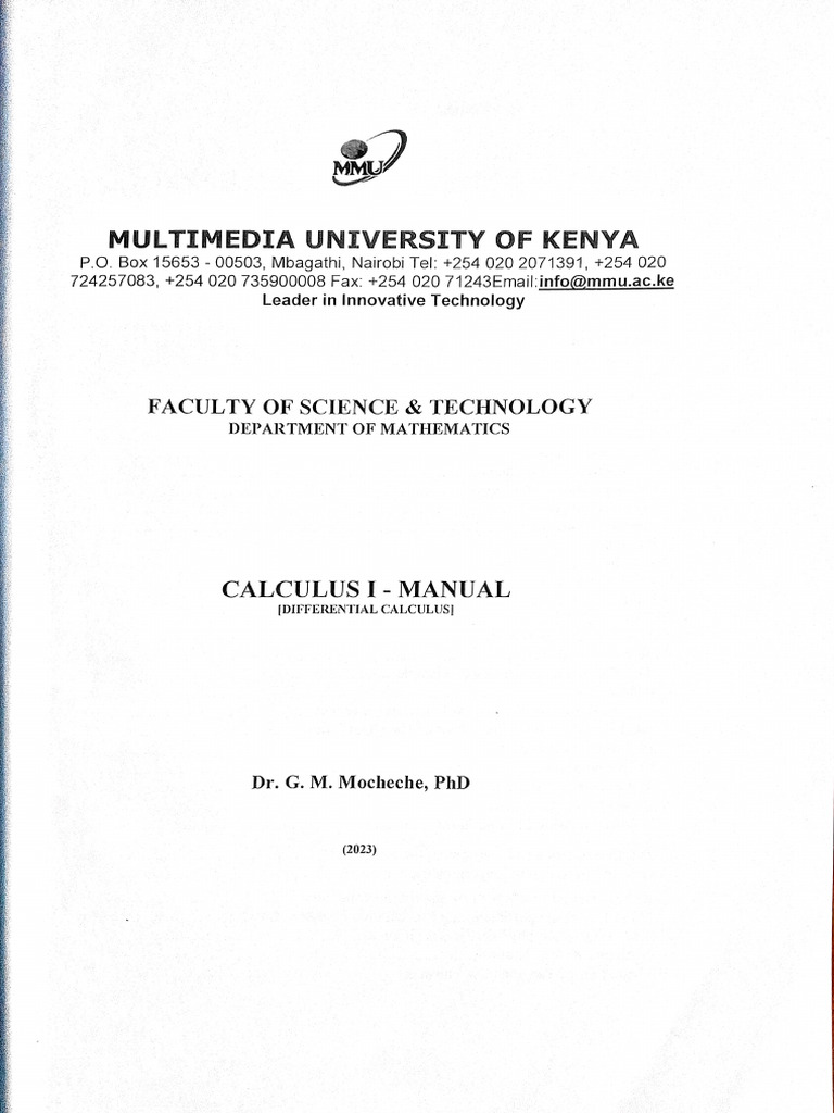 Calculus 1, Dr.mocheche, Phd[1] | PDF