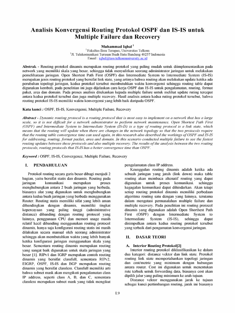 I 2 Muhammad Iqbal Analisis Konvergensi Routing Protokol Ospf Dan Is Is | PDF