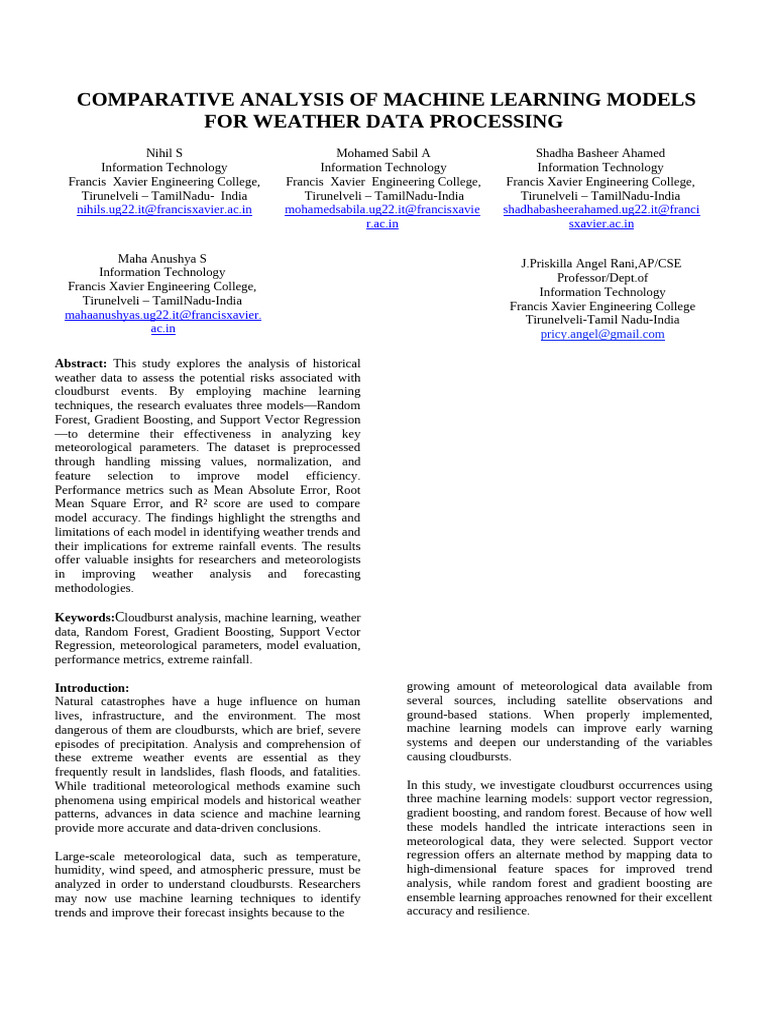 Comparative Analysis of Machine Learning Models For Weather Data ...