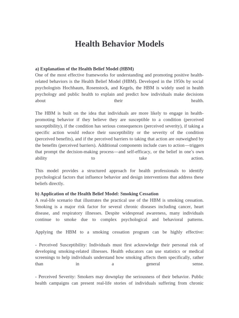 Health Behavior Models Assignment | PDF | Determinants Of Health ...