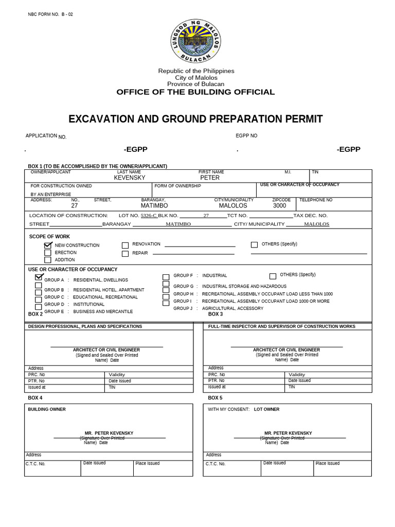 Excavation Permit Application Form | PDF | Civil Engineering
