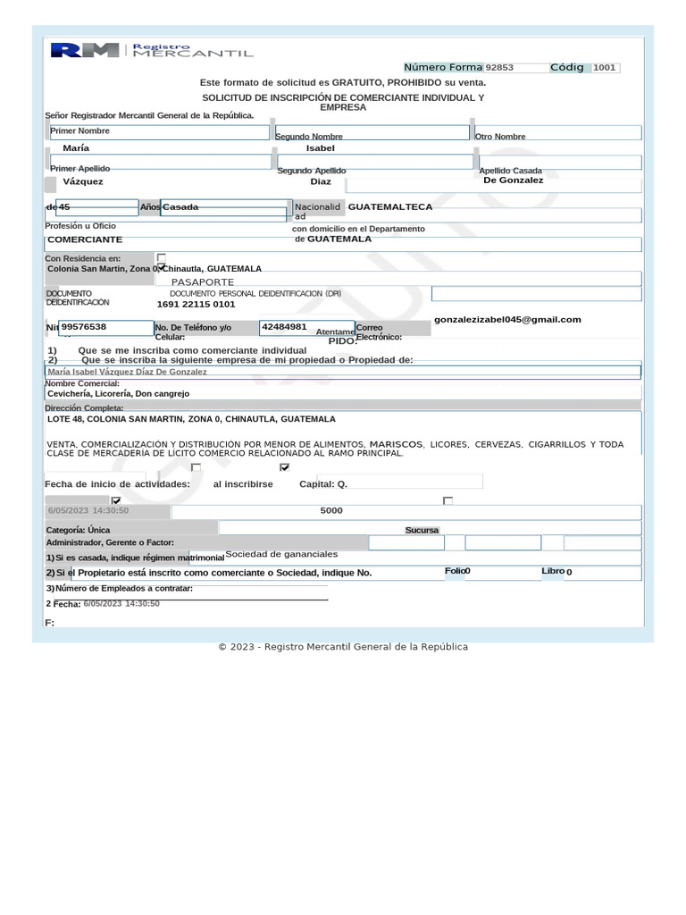 Formulario Registro Mercantil | PDF