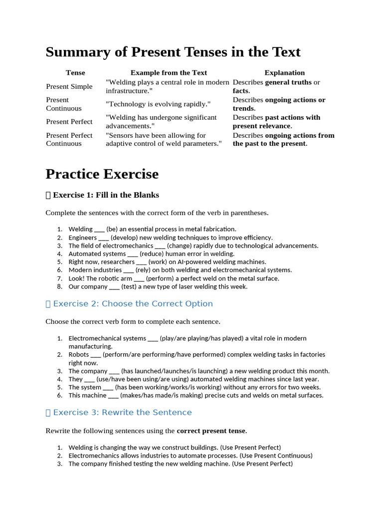Present Tenses Explained with Examples | PDF | Welding | Construction