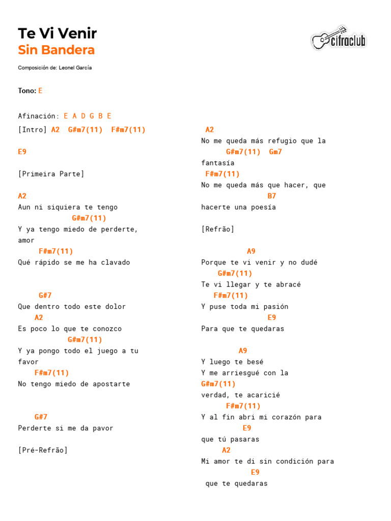 Sin Bandera - Te Vi Venir | PDF