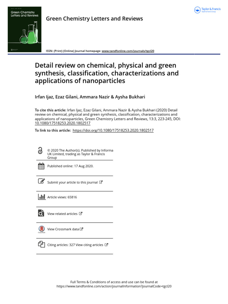 Detail Review On Chemical Physical and Green Synthesis Classification Characterizations and ...