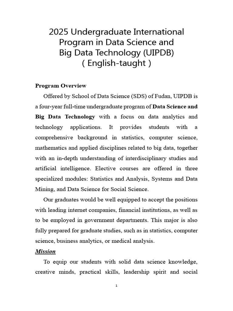 2025 Undergraduate International Program in Data Science and Big Data Technology (UIPDB) English ...