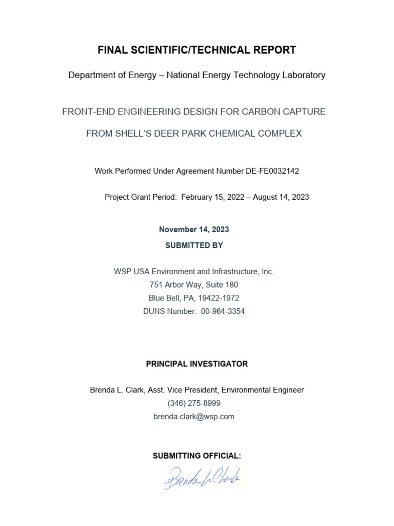 Front-End Engineering Design For Carbon Capture From Shell's Deer Park | PDF | Carbon Dioxide ...