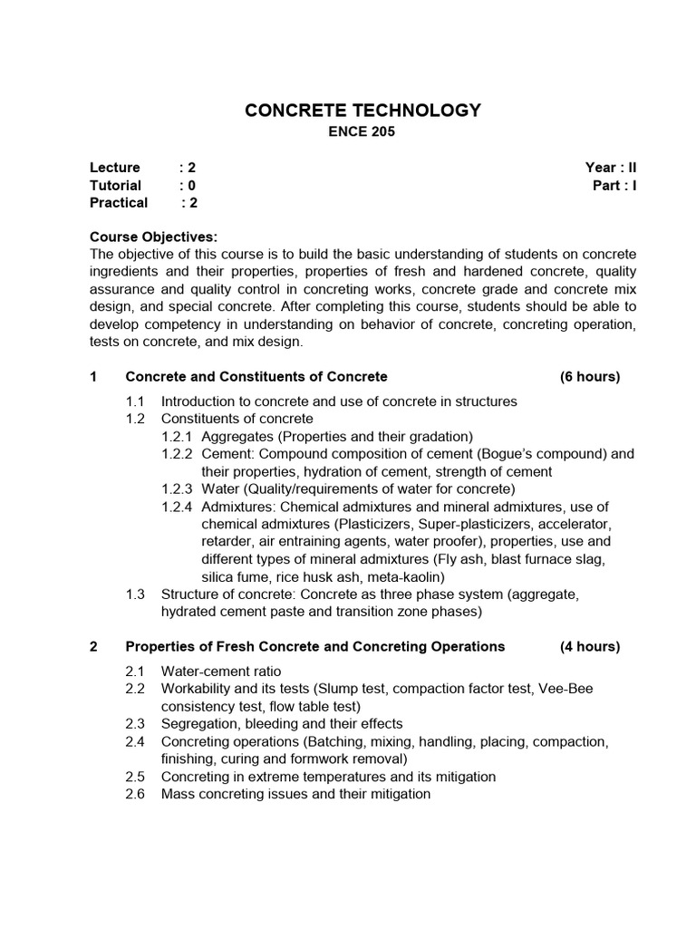 Ce 205 Concrete Technology | PDF | Concrete | Reinforced Concrete