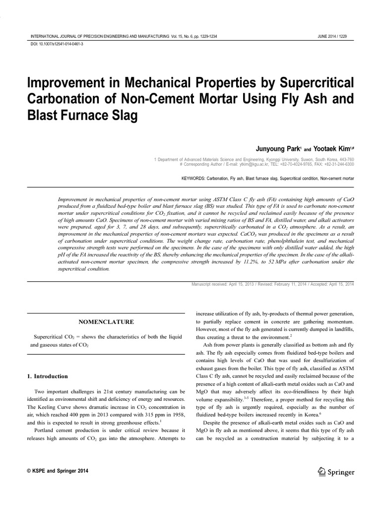 Improvement in Mechanical Properties by Supercritical Carbonation of Non-Cement Mortar Using Fly ...