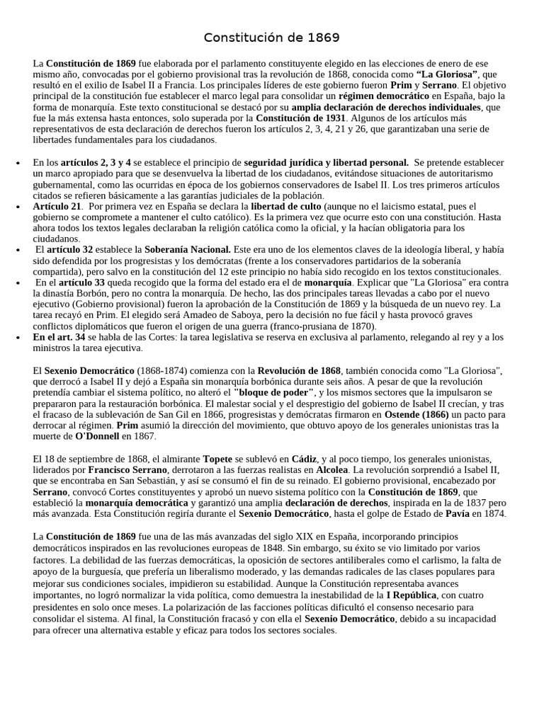 Constitución de 1869 | PDF | Gobierno | Ciencias Políticas