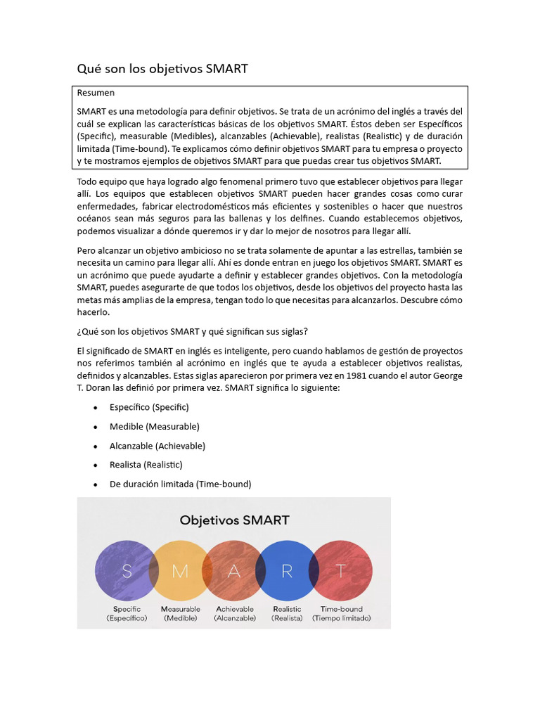 Ejemplos de Objetivos SMART en Proyectos | PDF | Marketing | Indicador ...