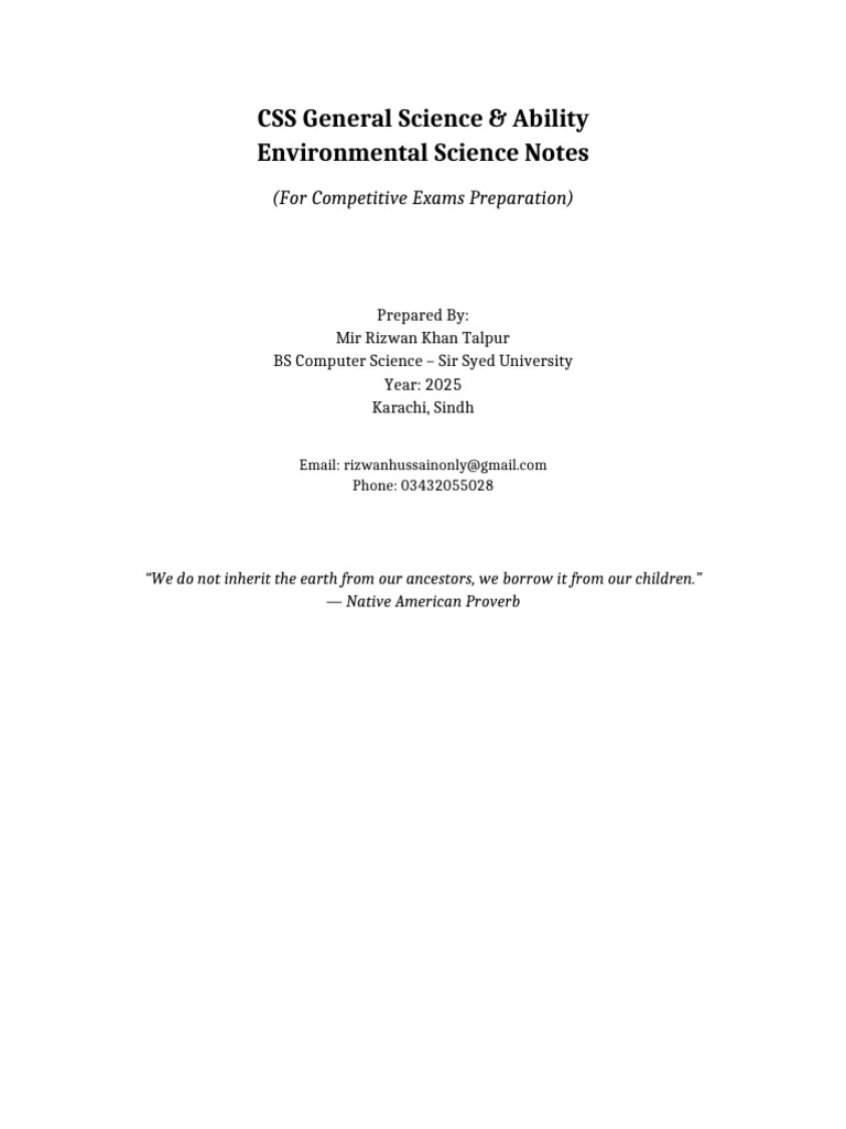 CSS Environmental Science Title Page | PDF
