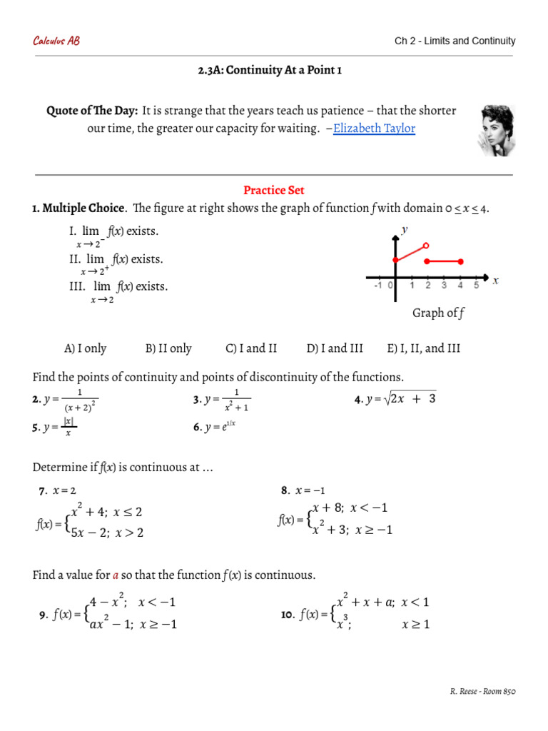 Limits and Continuity in Calculus AB | PDF | Function (Mathematics ...