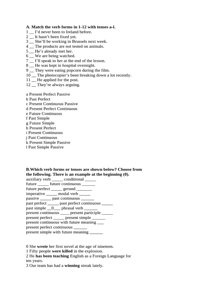1 Match The Verb Forms in 1 | PDF | Perfect (Grammar) | Linguistic ...
