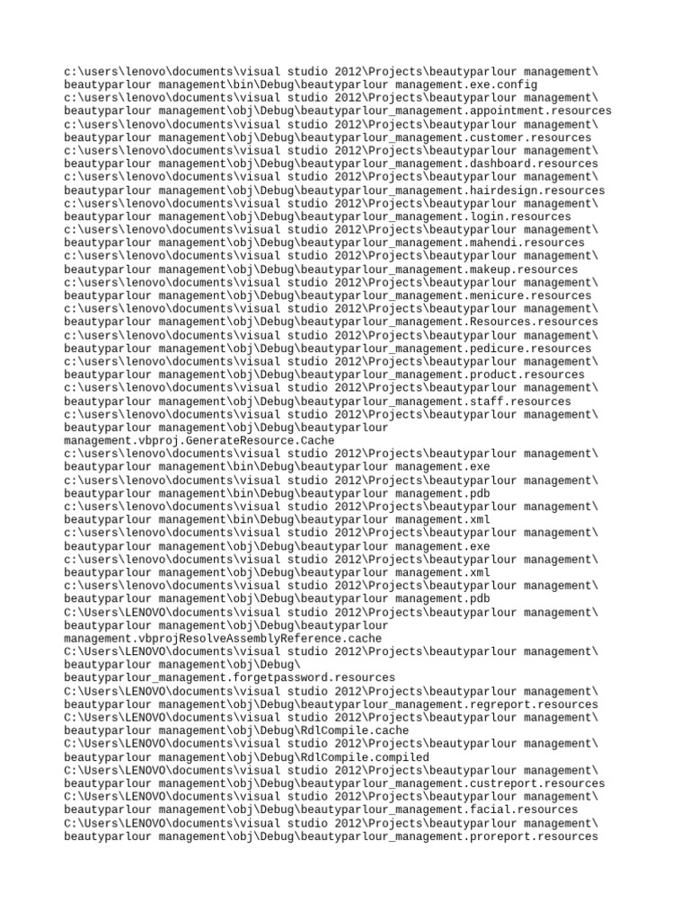 Beautyparlour Management - vbproj.FileListAbsolute | PDF | Computer Science | System Software