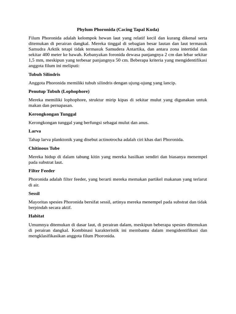 Dama Ainul Hasan - 126208202046 - Phylum Phoronida | PDF