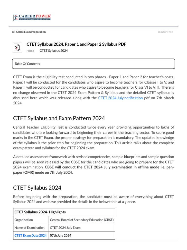 CTET Syllabus 2024, Paper 1 and Paper 2 Syllabus PDF | PDF | Reading ...