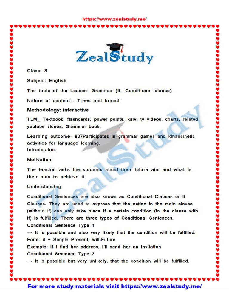 ZEAL STUDY 8TH ENGLISH If Clause Lesson Plan | PDF
