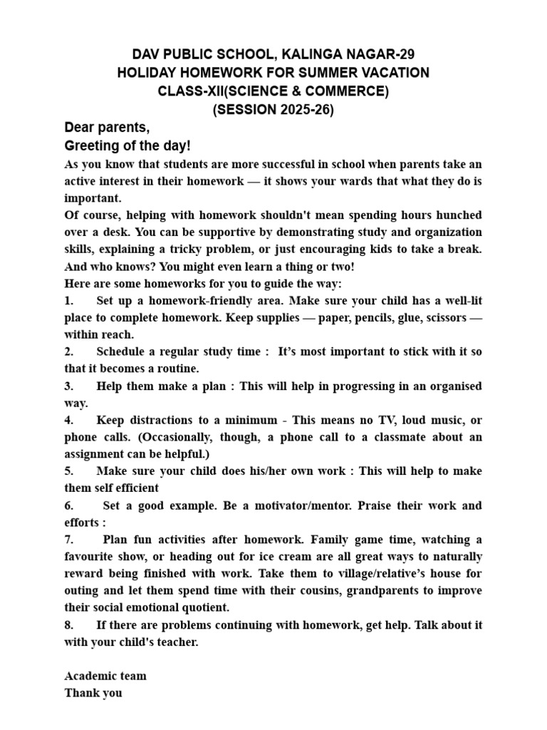 Class-Xii, Summer Vacation Holiday Homework, 2024-25 | PDF | Homework