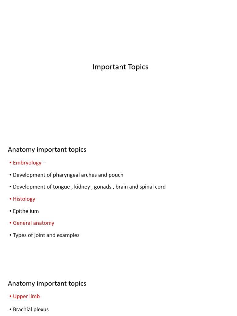 Important Topic List | PDF | Anatomy | Larynx