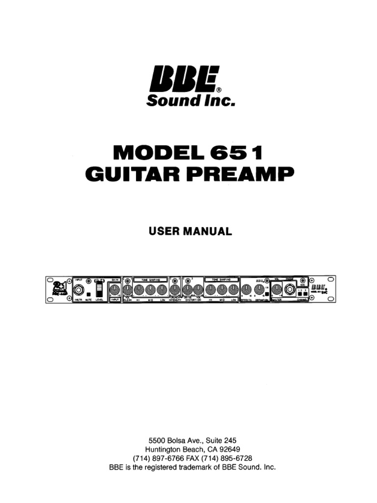 Bbe-Sound 651 Electric Guitar Preamp User-Man SCH | PDF
